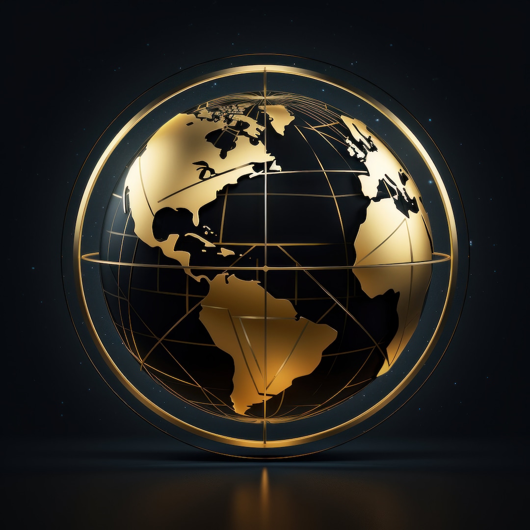 Modern Black and Gold World Globe Logo Digital Artwork - Etsy