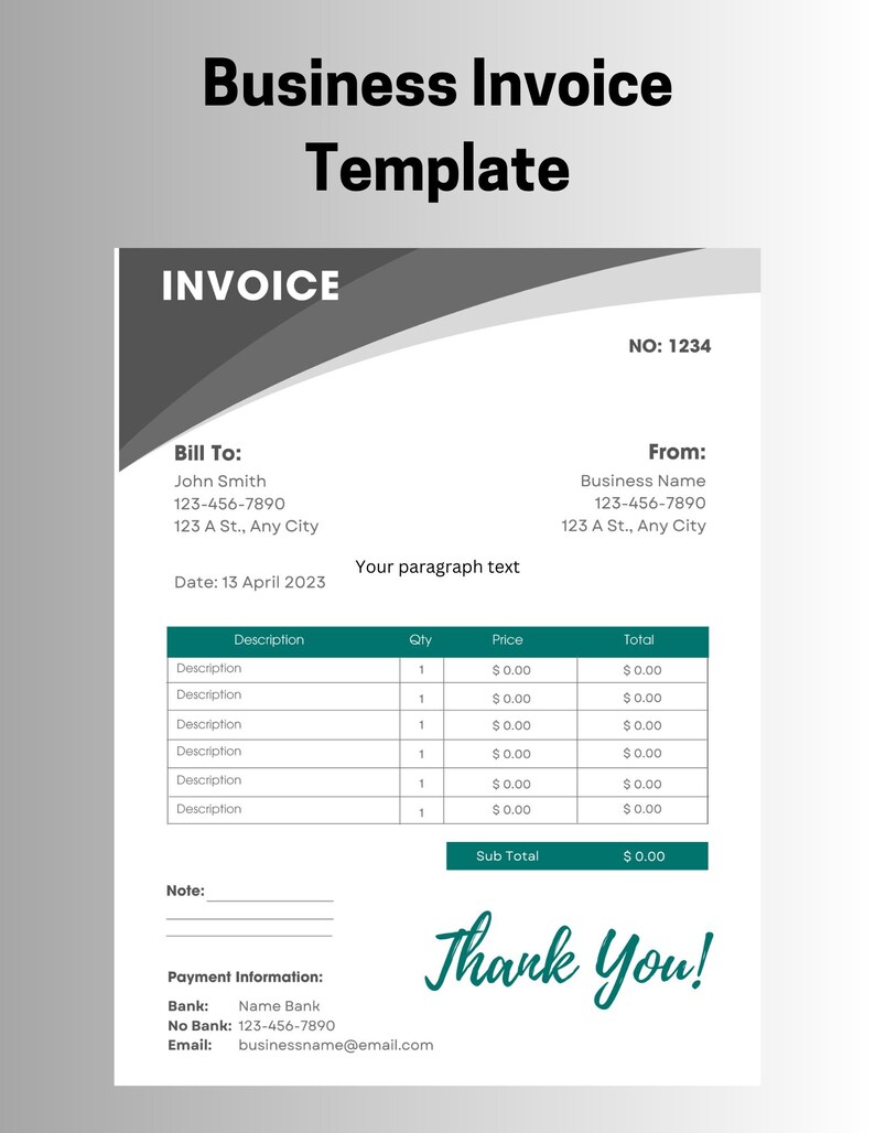 Invoice Template Pdf/canva. Business Invoice. Invoice Canva. Editable ...