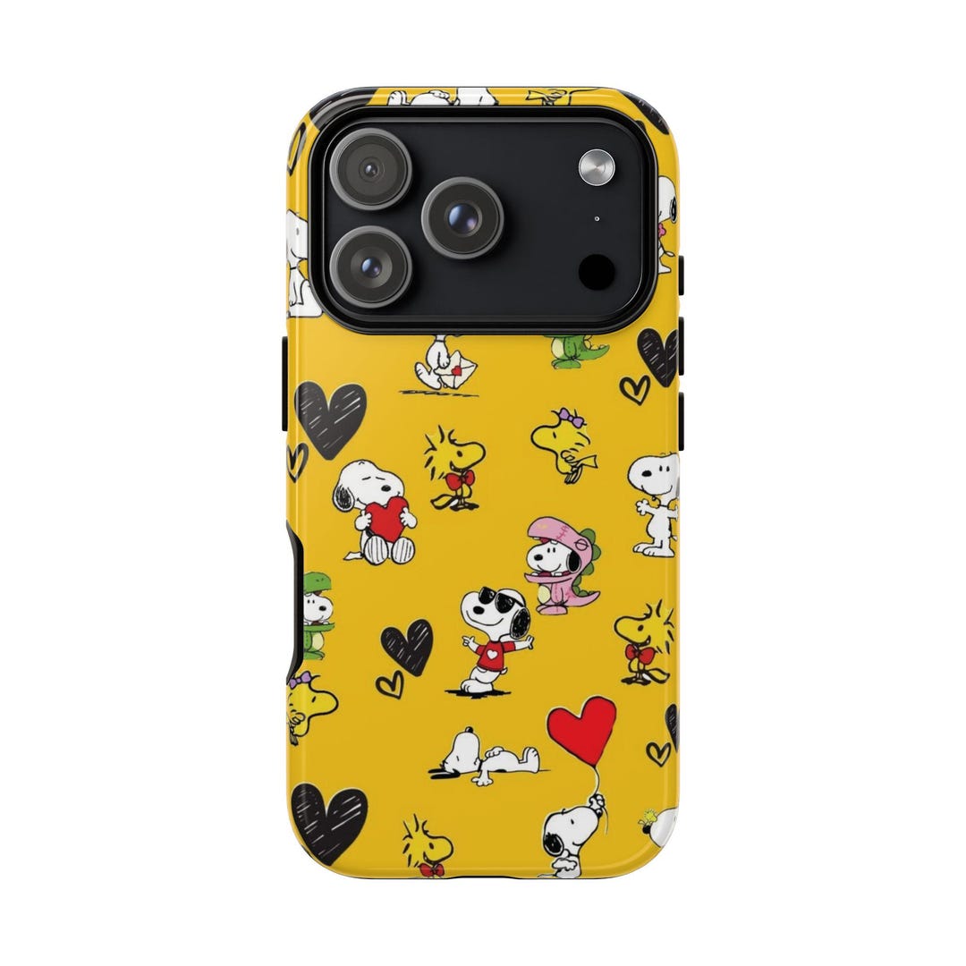 Snoopy and Woodstock Pattern Tough Case | Yellow Heart Cartoon Phone ...