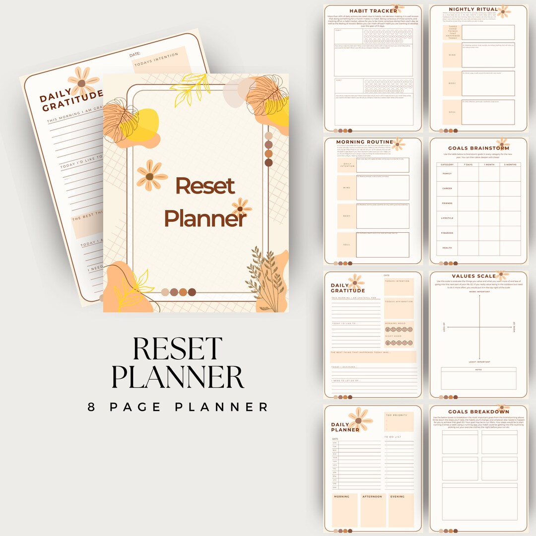 Reset Planner Printable Self-care, Goal Setting, Productivity, and ...