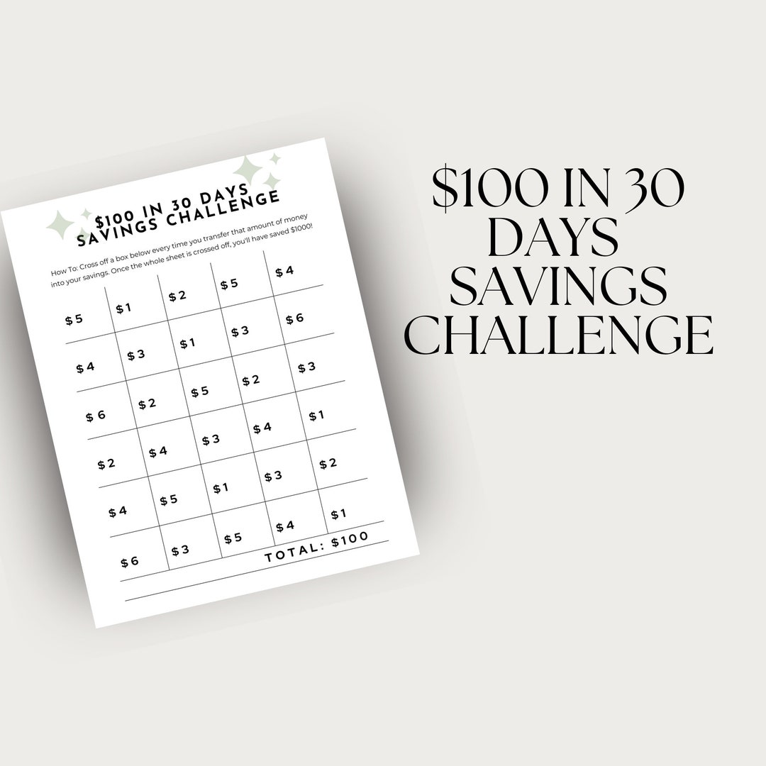 100 in 30 Days Savings Challenge Save Money Challenge - Etsy