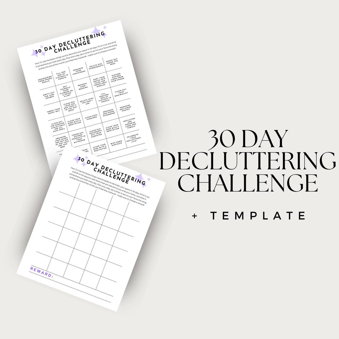 30-day Decluttering Challenge Printable Bingo Card Home Organisation ...