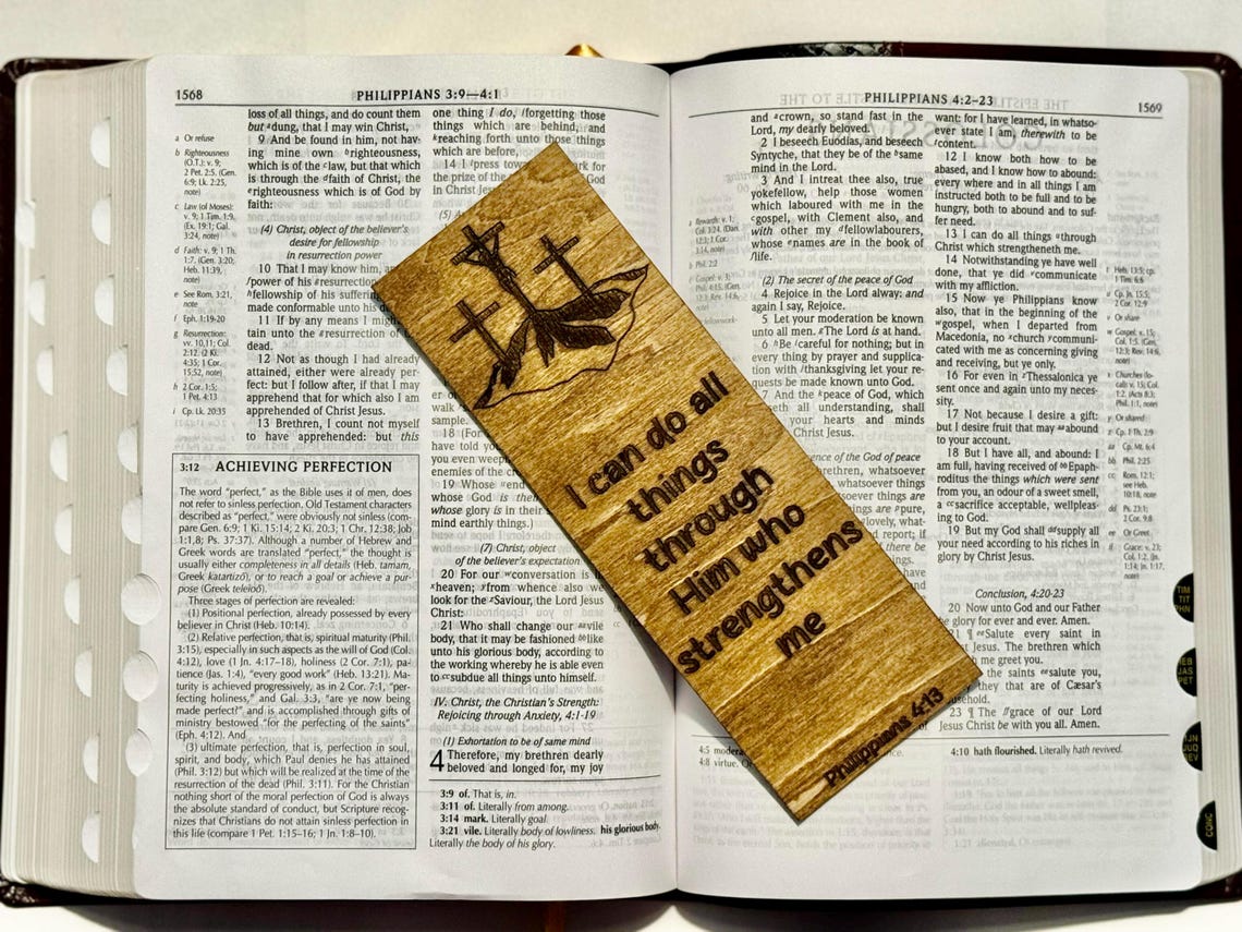 Laser Engraved Philippians 4:13 Wood Bookmark – Christian Bible Verse ...