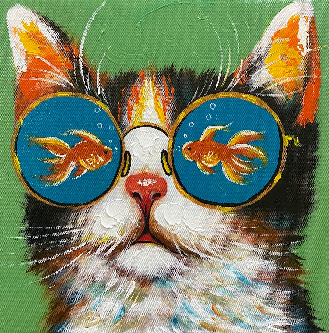 Cat Colorful Painting on Canvas Cute Kitty Pet Portrait Oil - Etsy