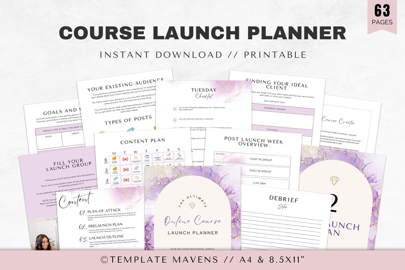 Course Creator Launch Planner | Printable Online Course Planner | Online Course Launch Planner ...