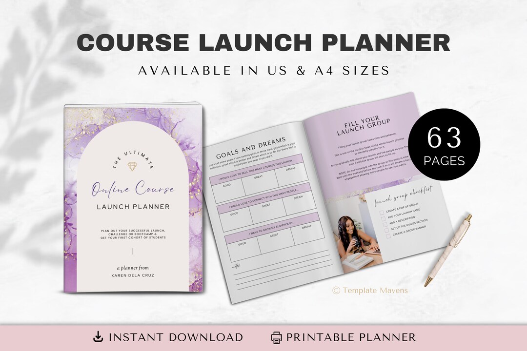 Course Creator Launch Planner | Printable Online Course Planner | Online Course Launch Planner ...