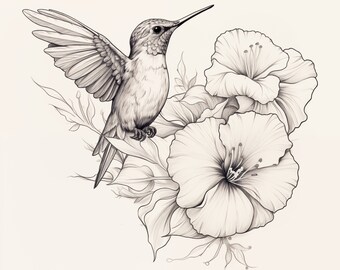 Fine Line Hibiscus Flower Tattoo Design, Black and White, Delicate ...
