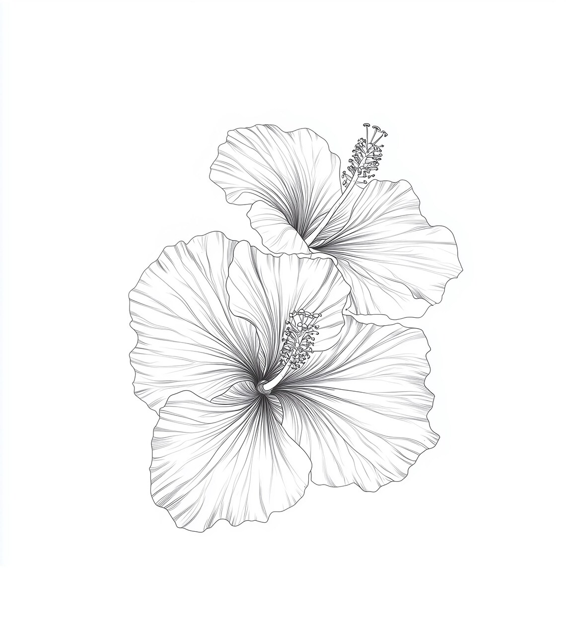 Fine Line Hibiscus Flower Tattoo Design, Black and White, Delicate ...