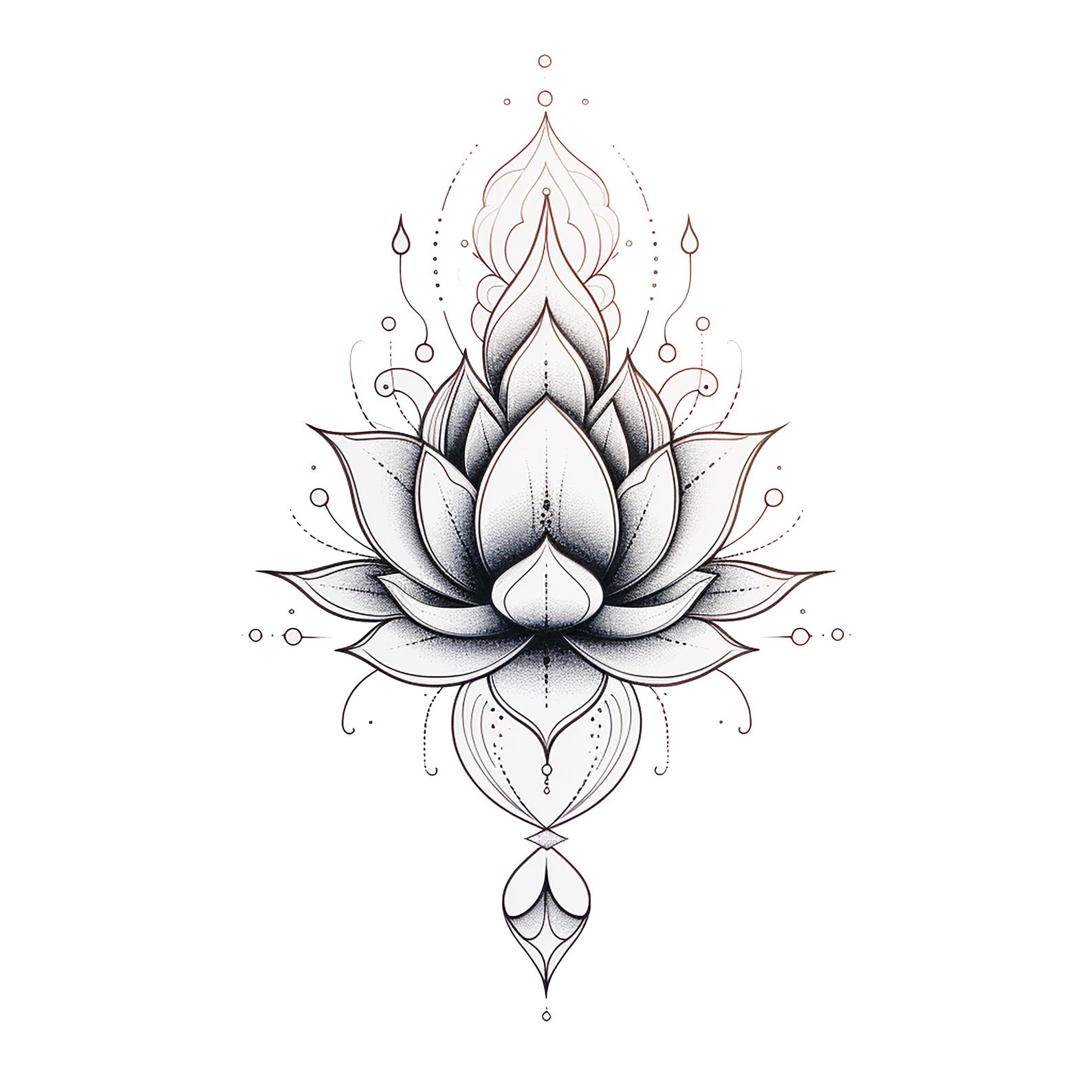 Ornamental Fine Line Boho Lotus Tattoo Design, July Birth Flower, Water ...