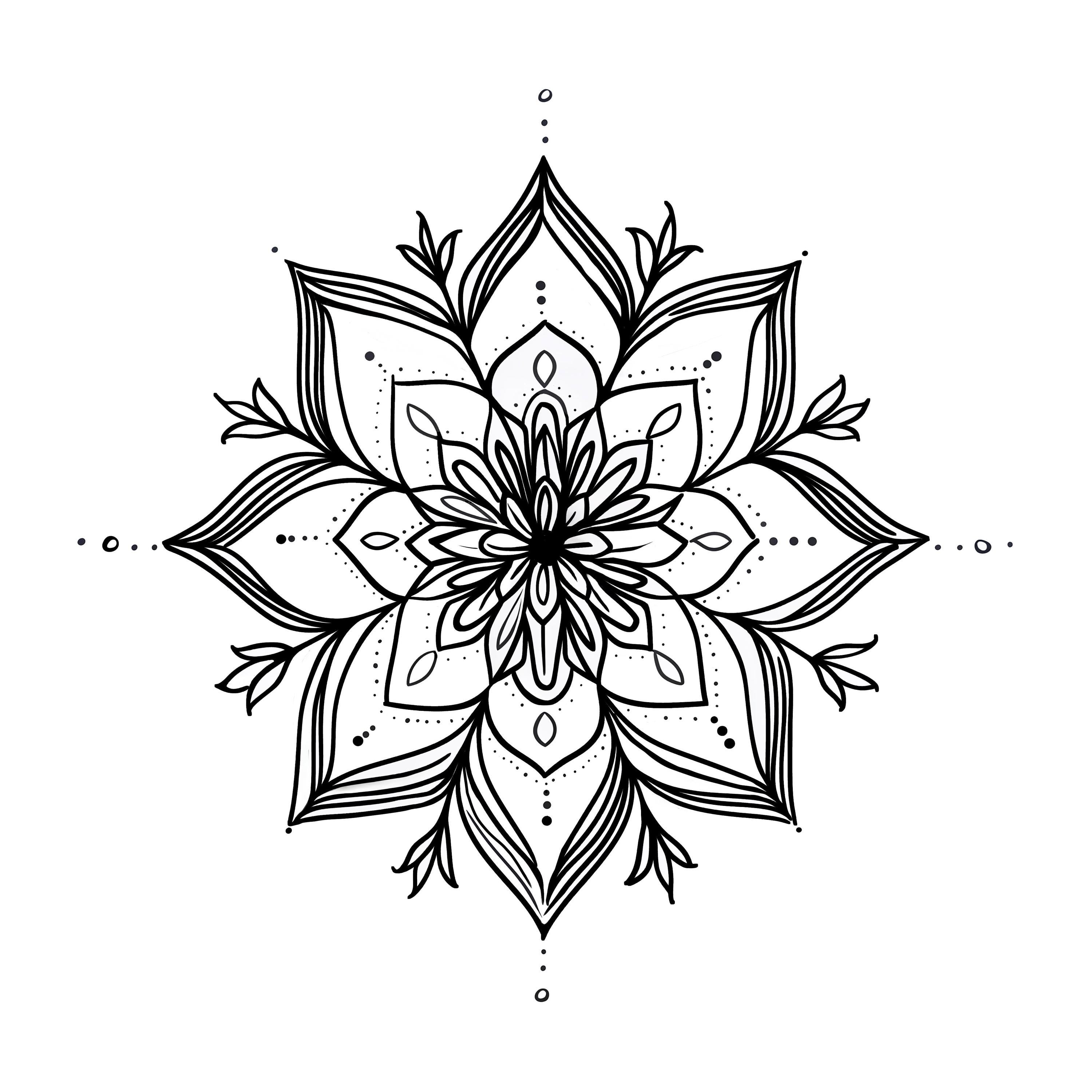 Fine Line Mandala Tattoo Design, Intricate Inspirational Black and ...