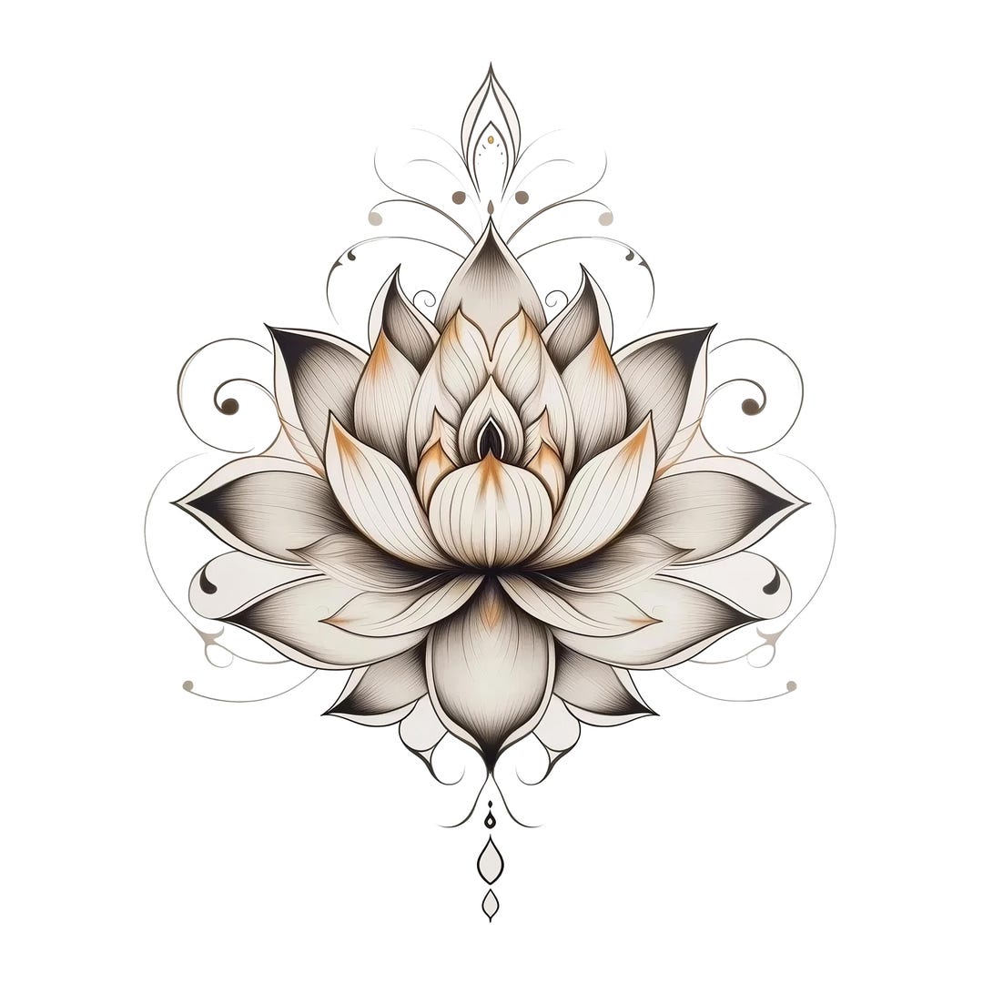 Ornamental Fine Line Boho Lotus Tattoo Design, July Birth Flower, Water Lily - Etsy