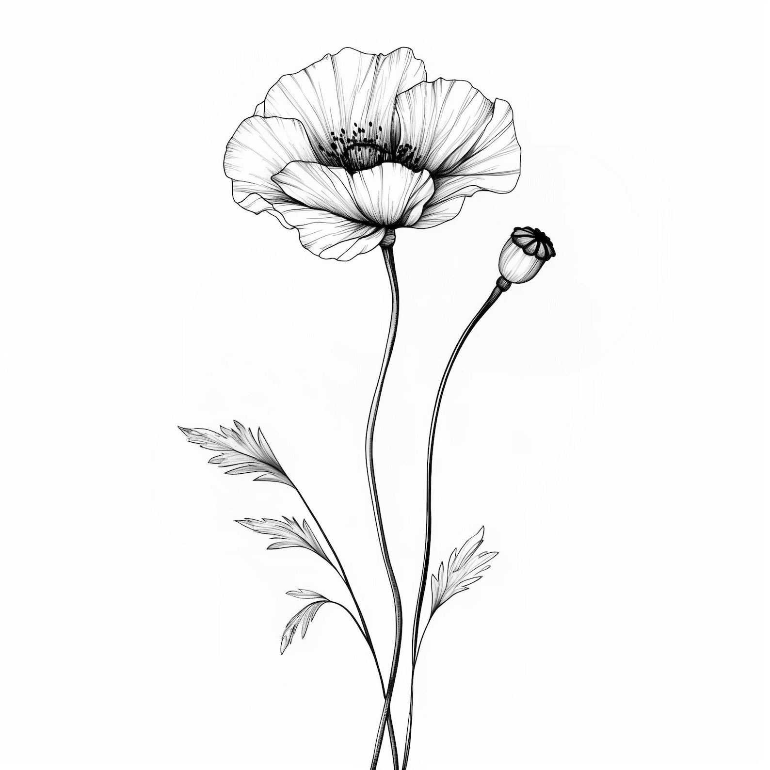 Delicate Floral Poppy Fine Line Tattoo Designs - Etsy