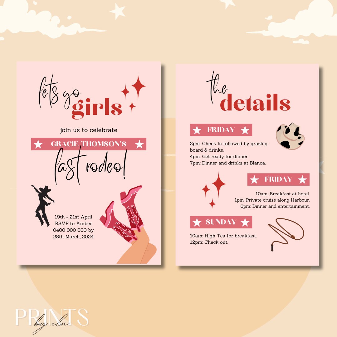 Last Rodeo Bachelorette Invitation and Itinerary Canva Template, Last ...