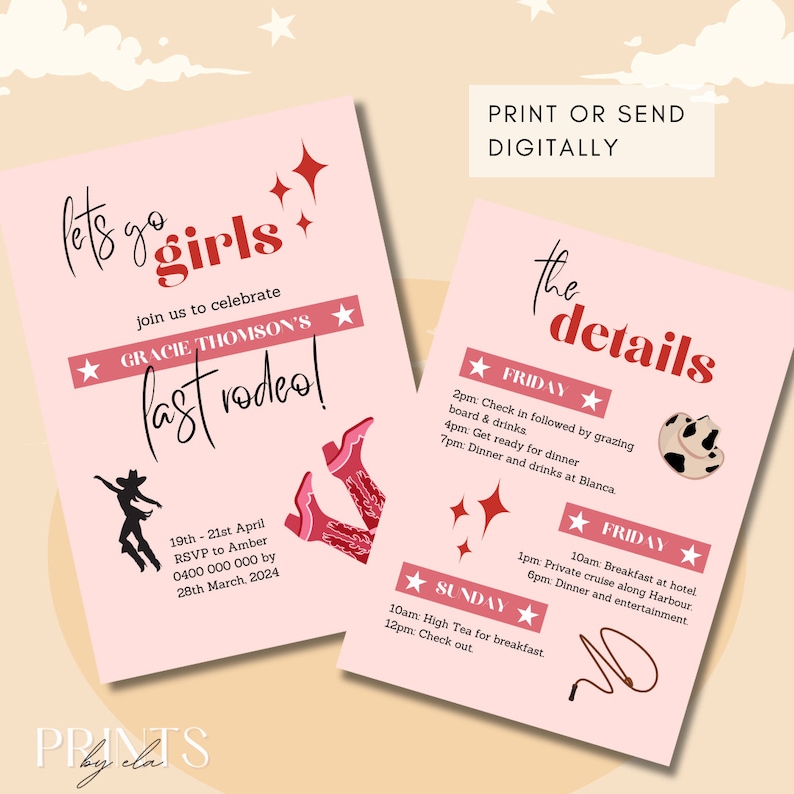 Last Rodeo Bachelorette Invitation and Itinerary Canva Template, Last ...