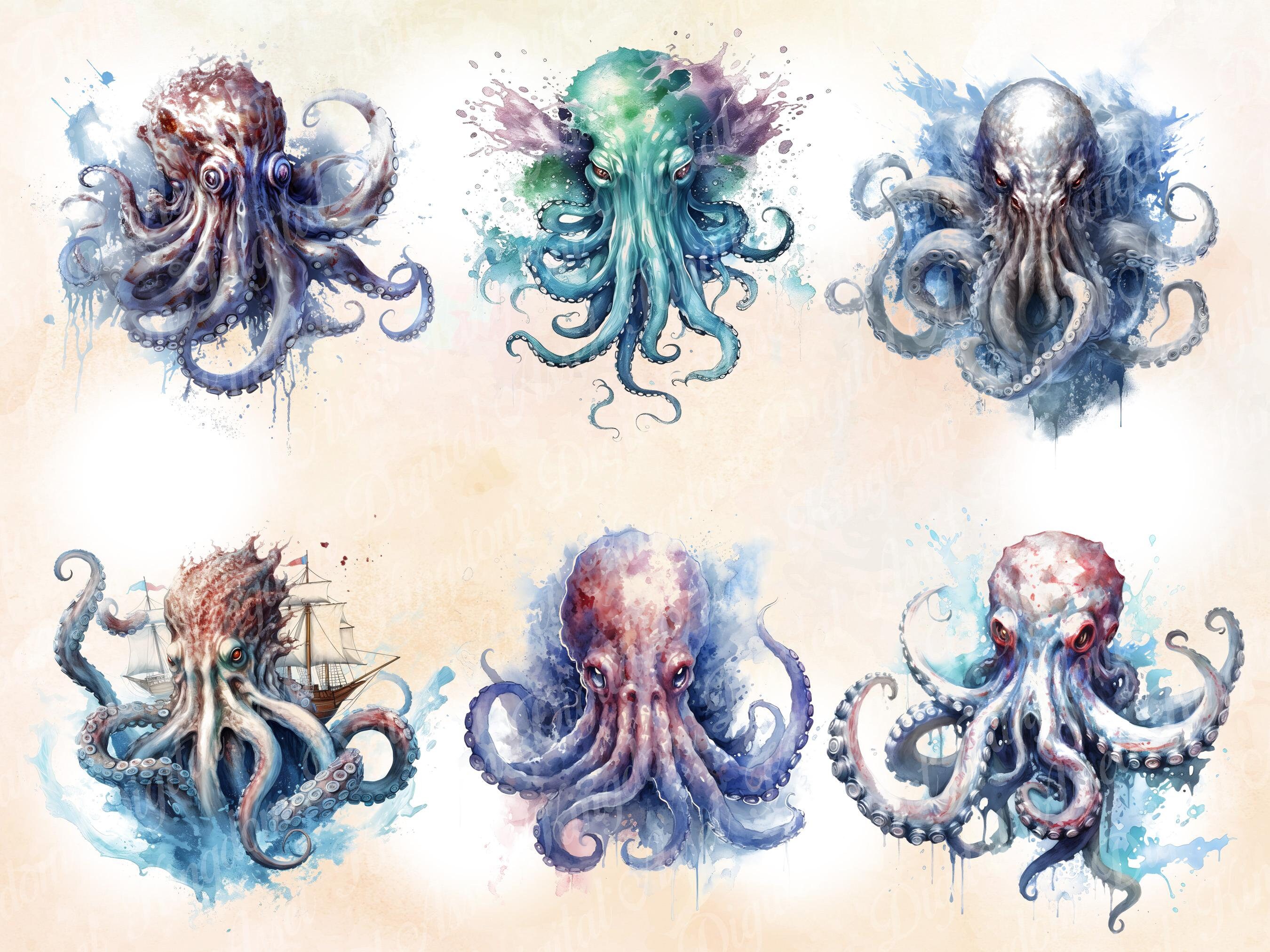 12 Kraken PNG Clipart Bundle Watercolor Kraken Tentacle - Etsy