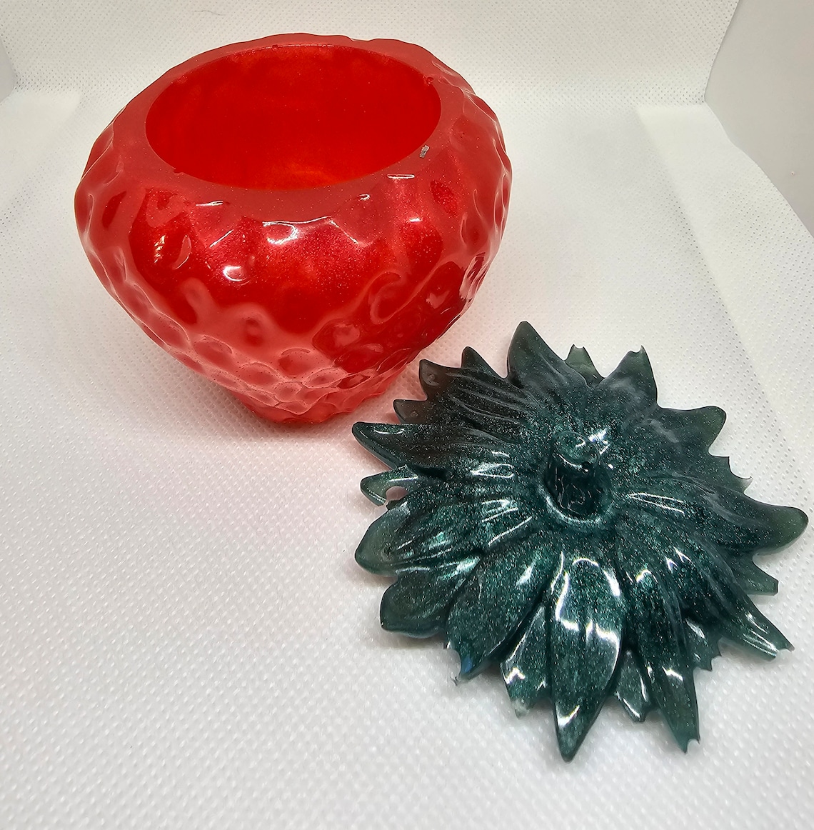 Red Strawberry Trinket Jar With a Charming Green Leaf Lid - Etsy