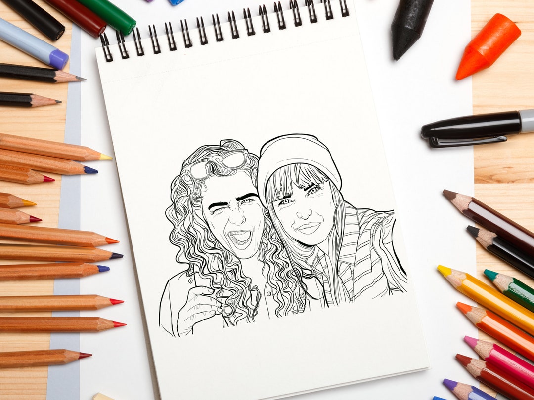 Best Friends Custom Coloring Page, Custom Portrait, Adult Coloring Book ...