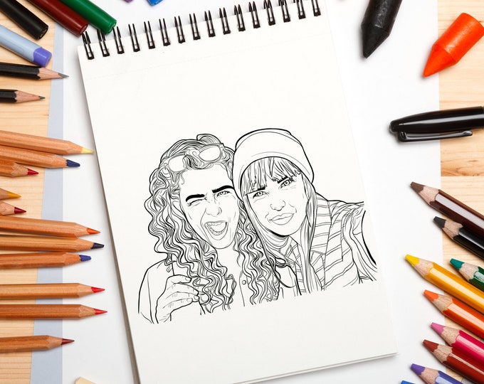 Best Friends Custom Coloring Page, Custom Portrait, Adult Coloring Book ...