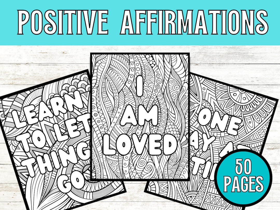 50 Positive Affirmation Coloring Pages for Adults, Mental Health and ...