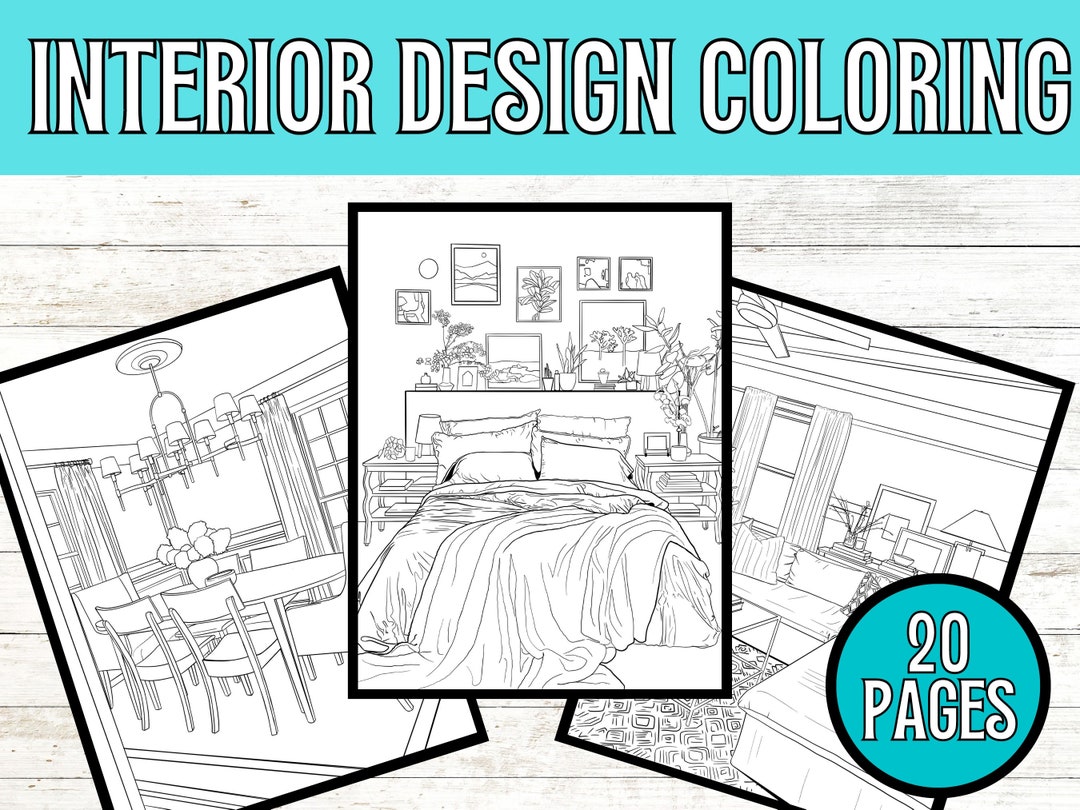 Interior Design Coloring Pages for Adults, Adult Coloring Book, Photo ...