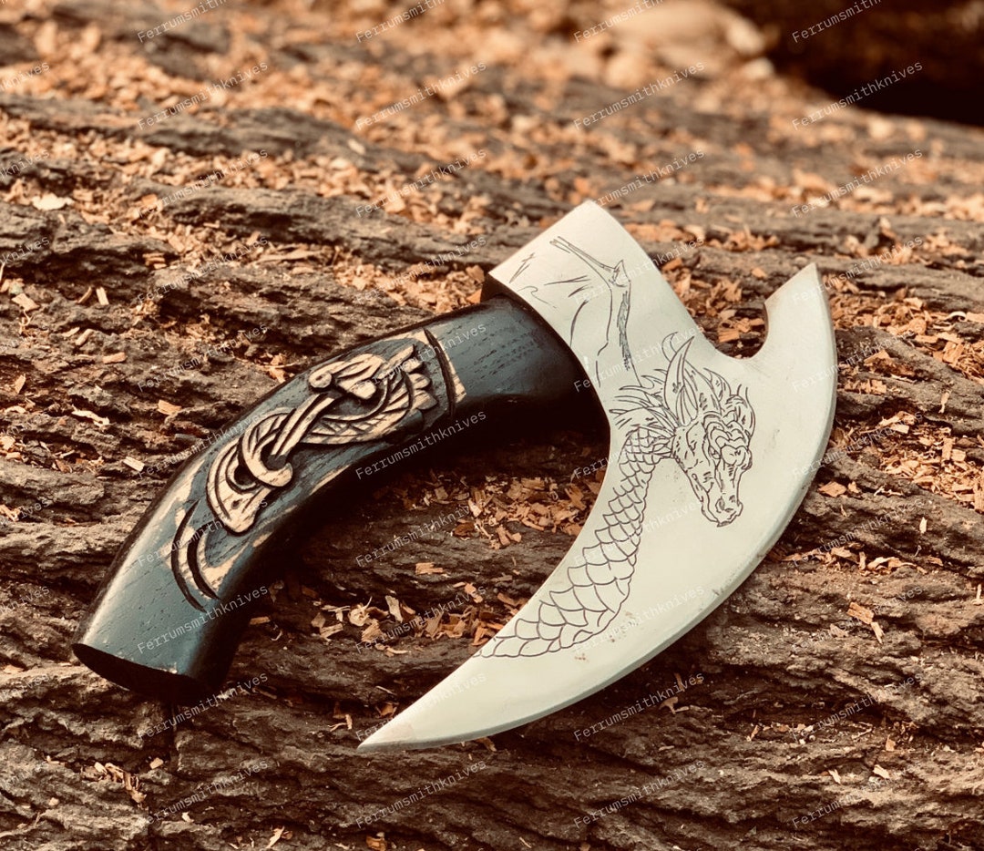 Handmade Pizza Axe, Dragon Carved Axe, Dragon Axe, Raven Axe, Wedding ...