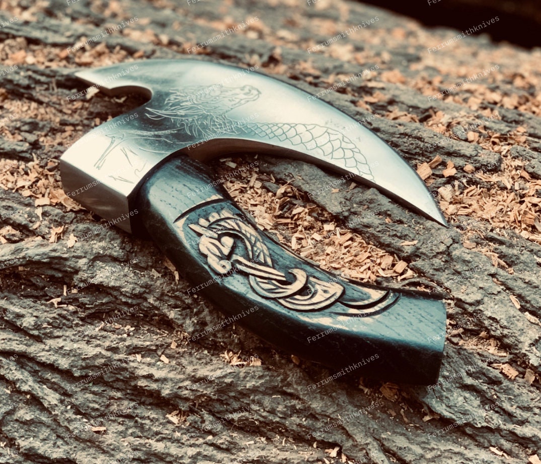 Handmade Pizza Axe, Dragon Carved Axe, Dragon Axe, Raven Axe, Wedding ...