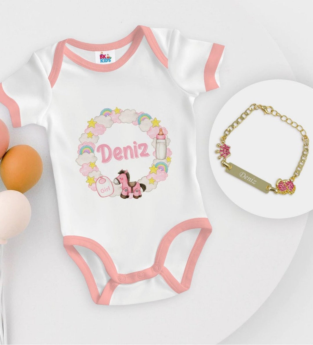 Personalized Name Pink Baby Body Bodysuit and Baby Girl Tag Gift Set - Etsy
