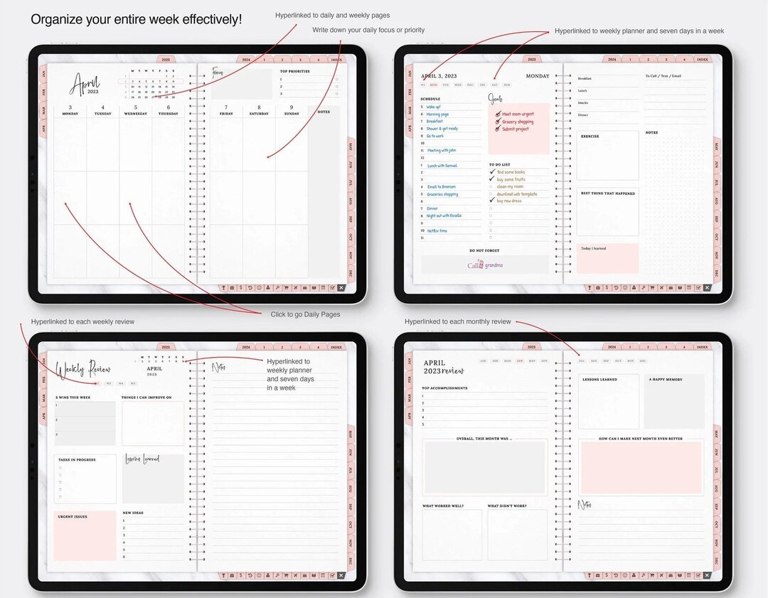 Pink 2023 2024 Sun Start Digital Planner, Goodnotes Planner, Digital ...