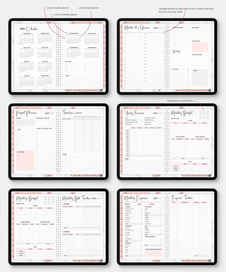 Pink 2023 2024 Sun Start Digital Planner, Goodnotes Planner, Digital ...