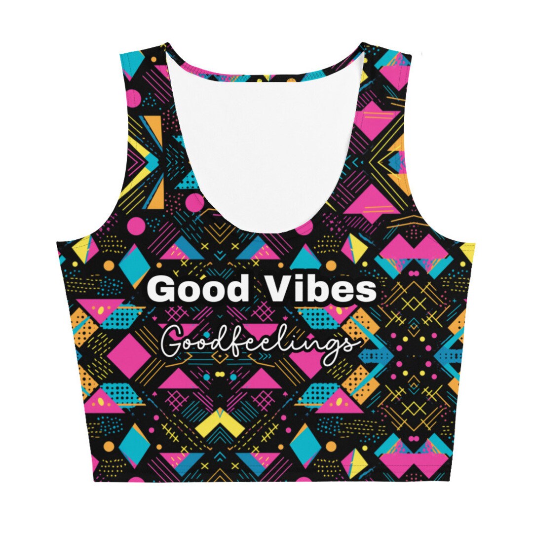 80s Good Vibes Good Feelings Crop Top, 80s Crop Top, Printed Crop Top ...