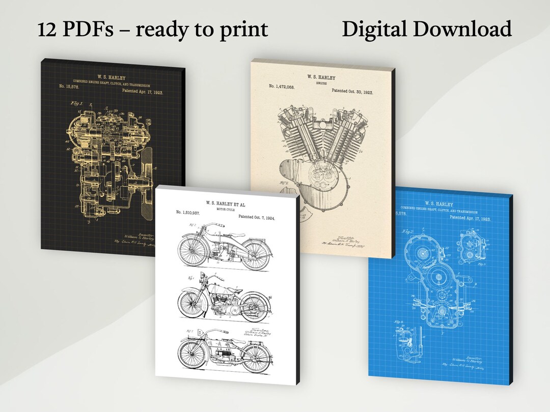 4 Motorcycle Patent Prints Set. Vintage Biker Wall Art Poster for ...