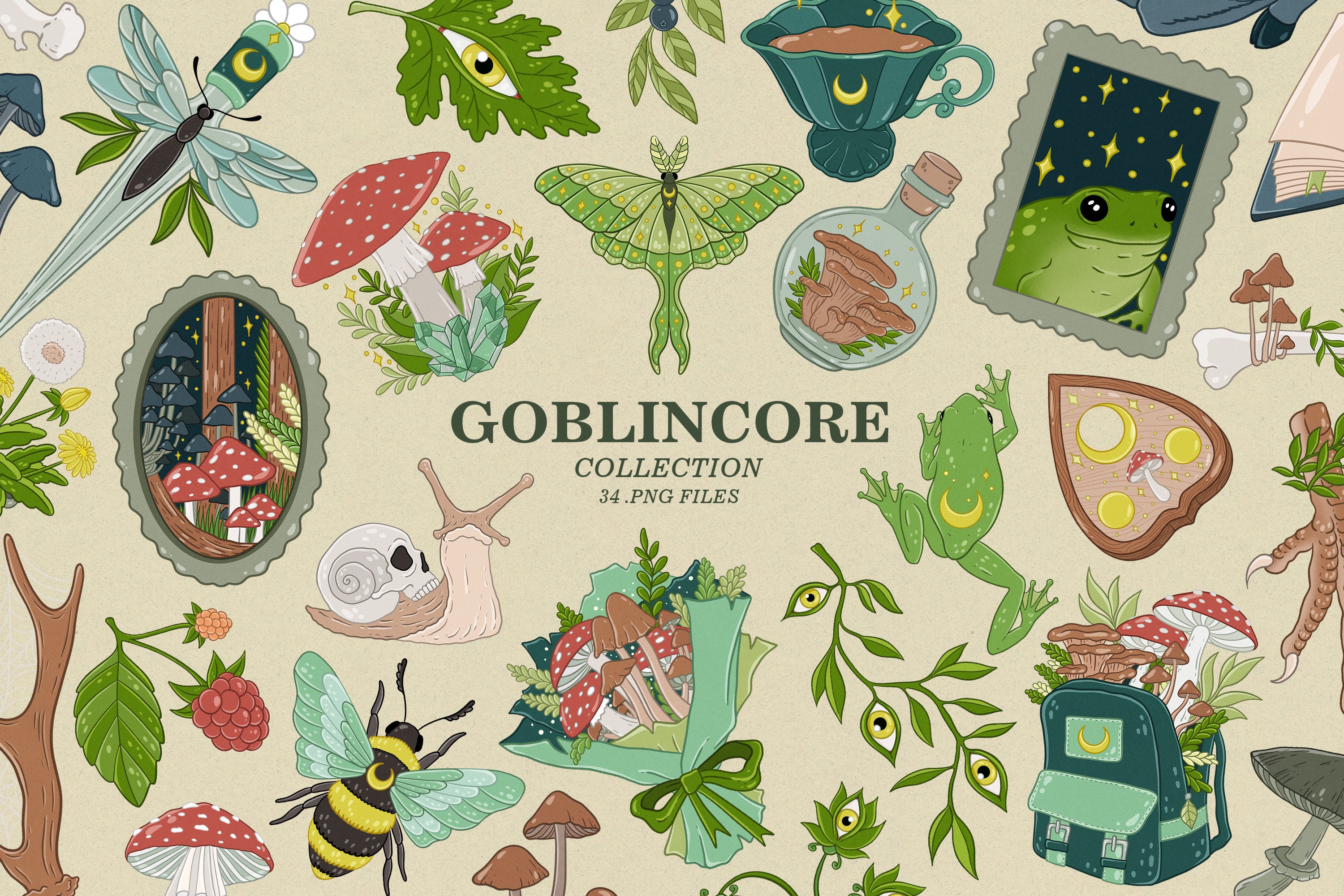 Goblincore Clipart, Cottagecore Green Witch Clipart, Frog and Toad ...