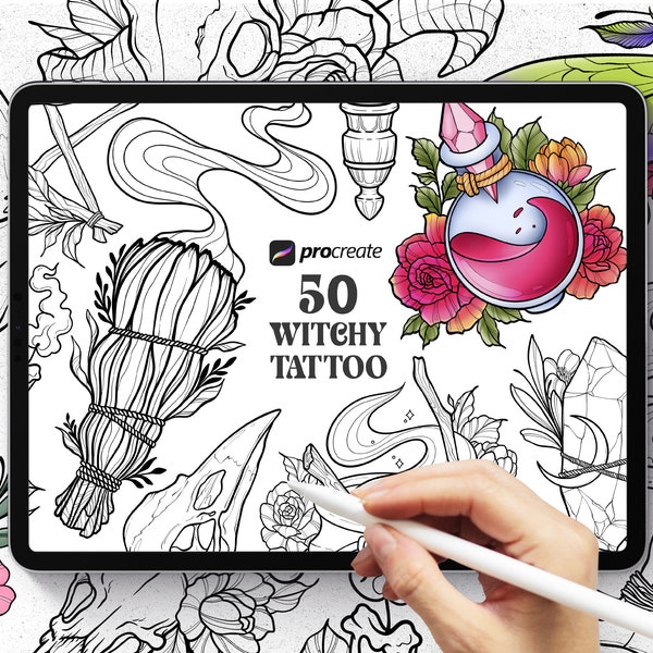 Witch Tattoo Clipart - Etsy