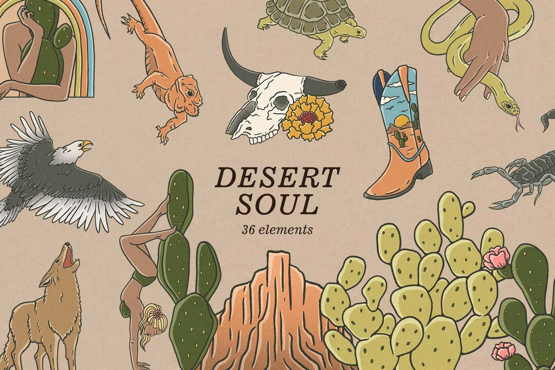 Desert Soul Vintage Texture Clipart Collection, Western Vibes Clipart ...