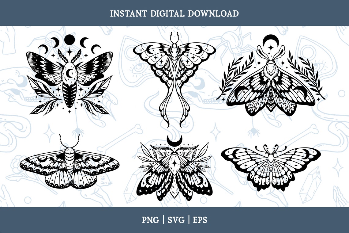 Celestial Butterfly and Moth SVG/PNG/EPS File, Luna Moth Svg, Boho Moth ...