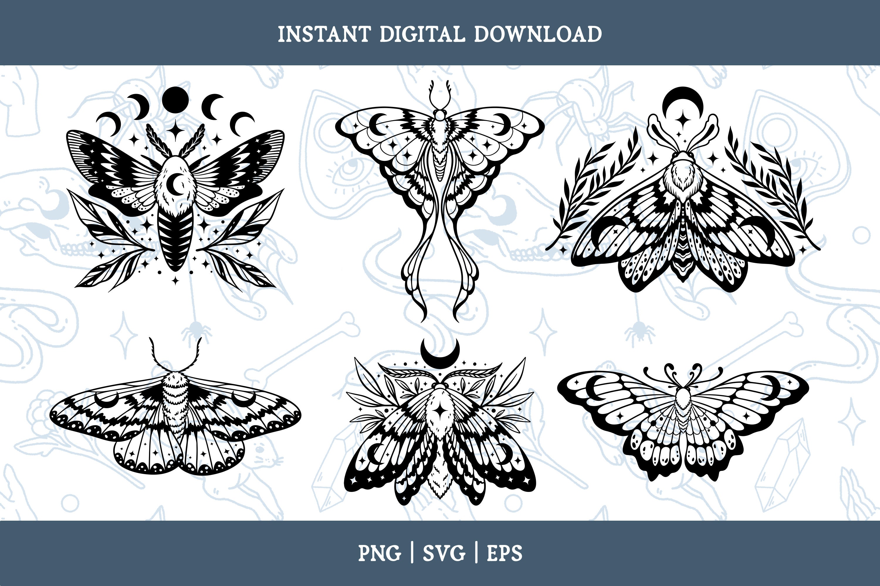 Celestial Butterfly and Moth SVG/PNG/EPS File, Luna Moth Svg, Boho Moth ...