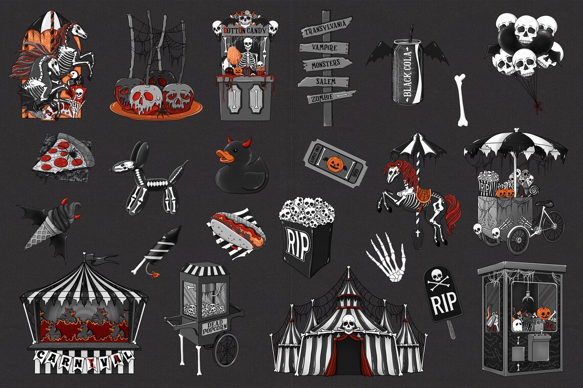 Gothic Carnival Clipart, Halloween Fair, Halloween Circus, Carousel ...