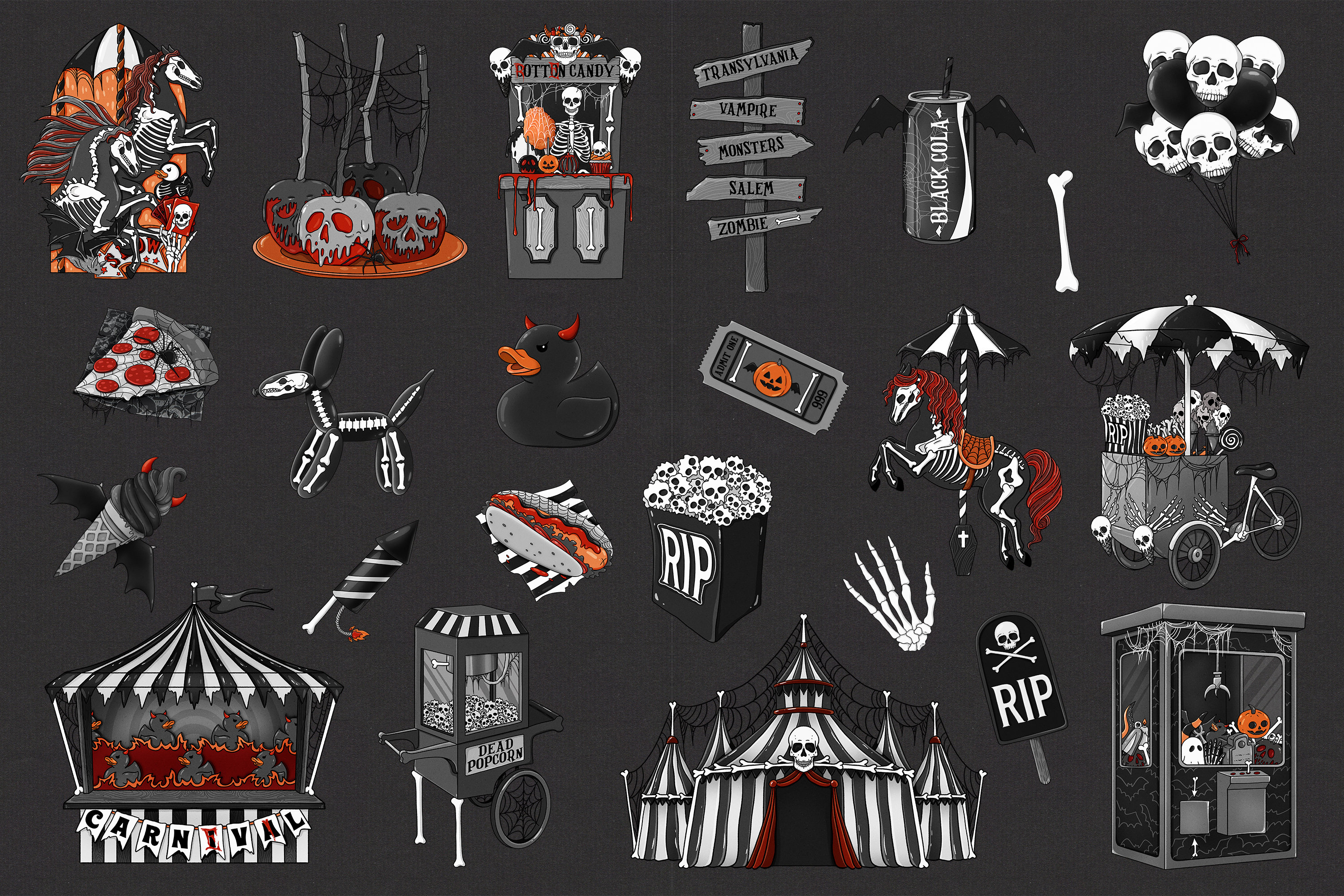 Gothic Carnival Clipart, Halloween Fair, Halloween Circus, Carousel ...