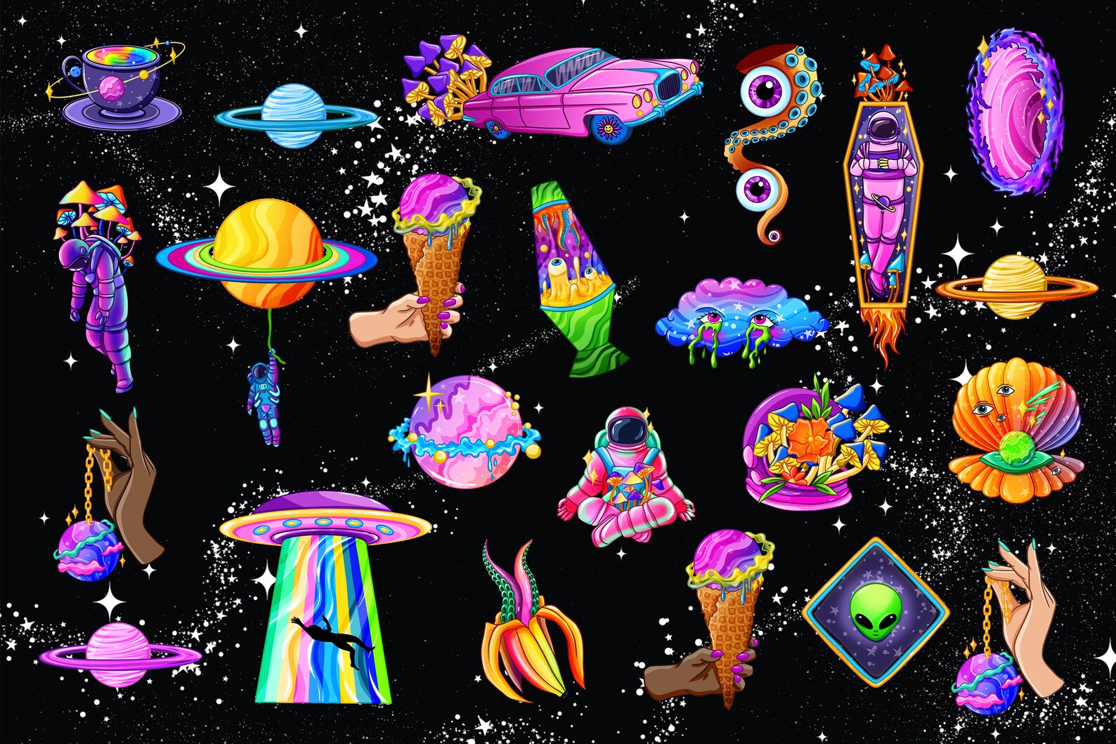 Psychedelic Space Trip Clipart, Cosmic Galaxy, Outer Space PNG, UFO ...