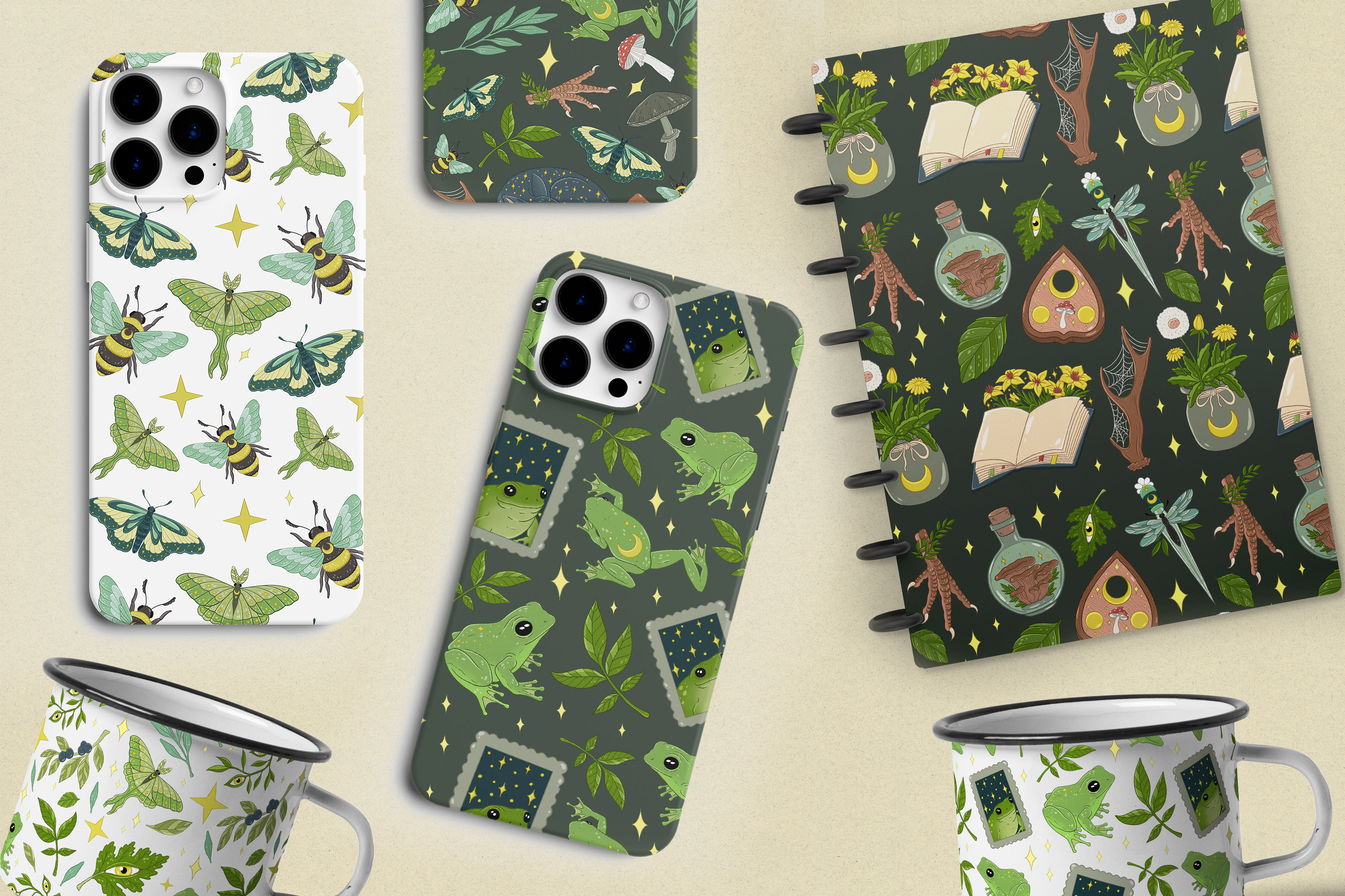 Goblincore Digital Paper, Cottagecore Seamless Pattern, Seamless Green ...