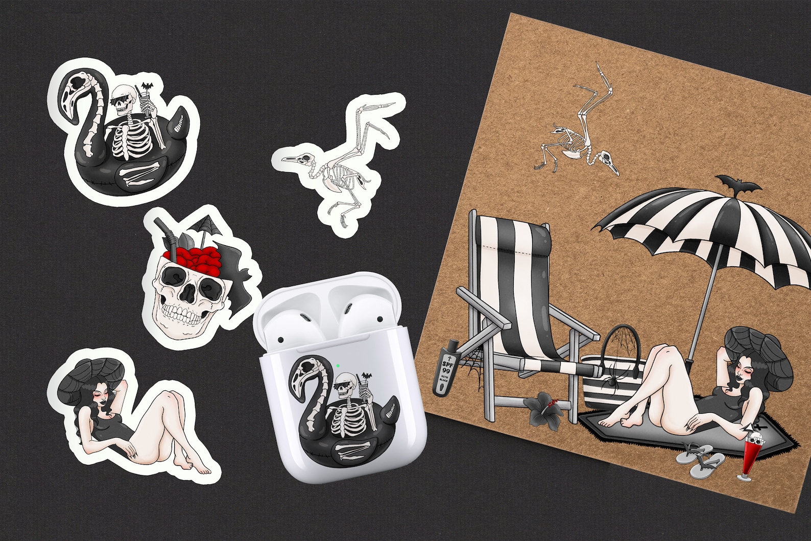 Vampire on the Beach Pastel Goth Clipart, Goth Summer Clipart, Summer ...