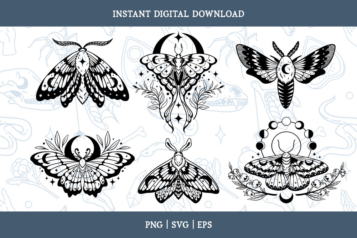 Celestial Butterfly and Moth SVG/PNG/EPS File, Luna Moth Svg, Boho Moth ...