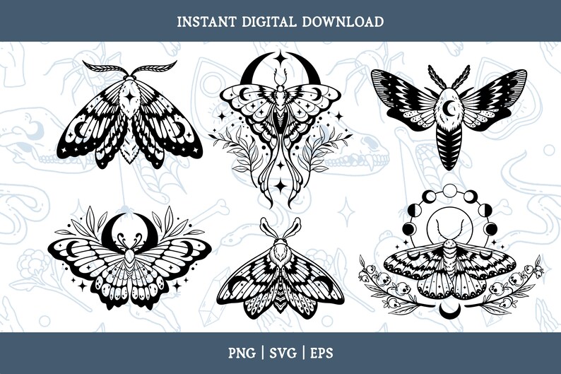 Celestial Butterfly and Moth SVG/PNG/EPS File, Luna Moth Svg, Boho Moth ...