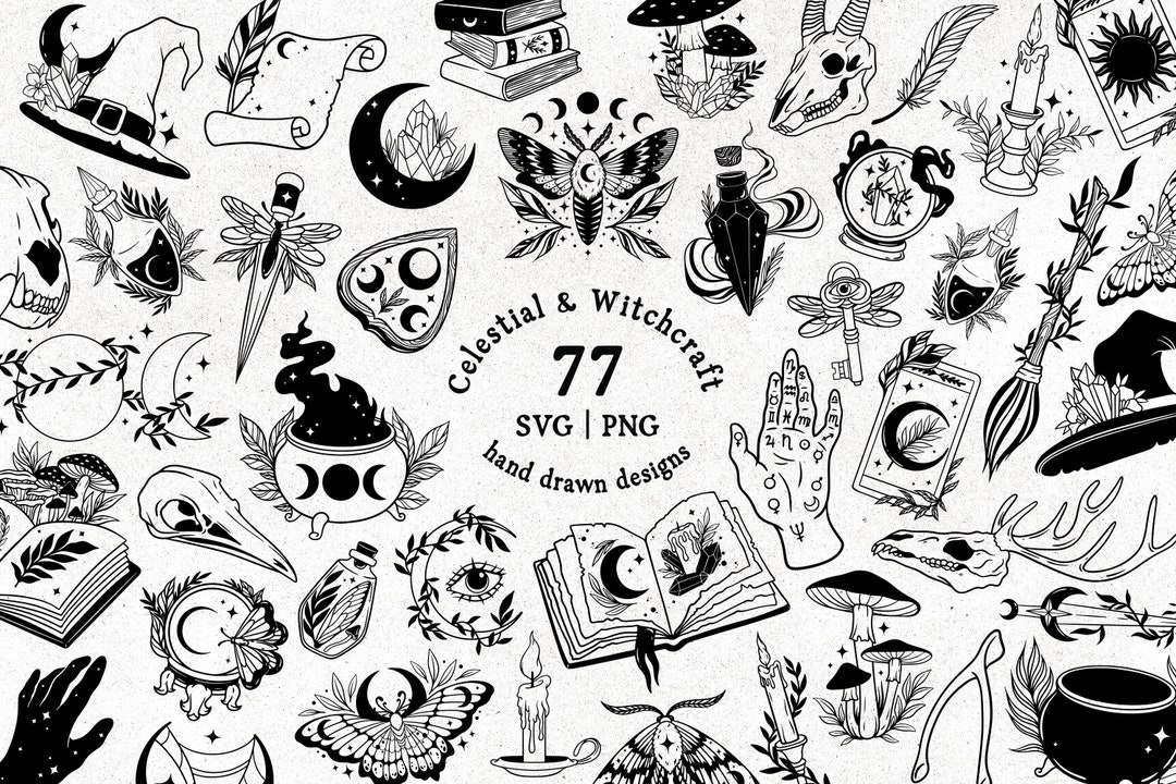 Celestial and Witchcraft SVG/PNG Bundle 77 Designs, Mystical SVG Bundle ...