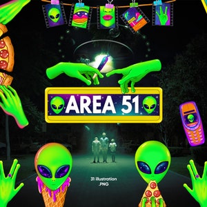 UFO Party Clipart, Alien Clipart Download, Area 51, Alien Pizza Party ...