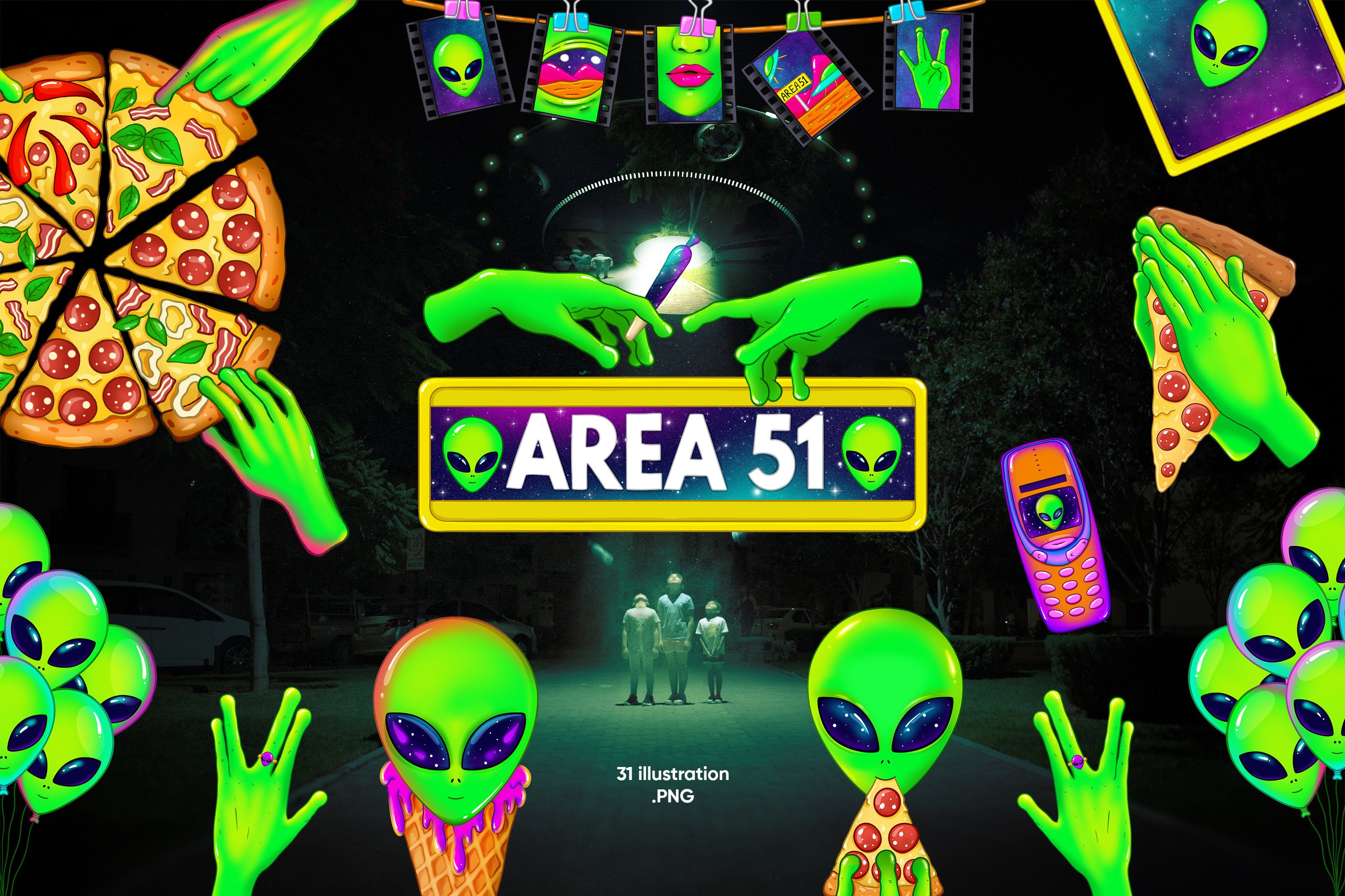UFO Party Clipart, Alien Clipart Download, Area 51, Alien Pizza Party ...