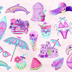 Pastel Goth Beach Clipart, Pastel Goth Summer Clipart, Spooky Kawaii ...