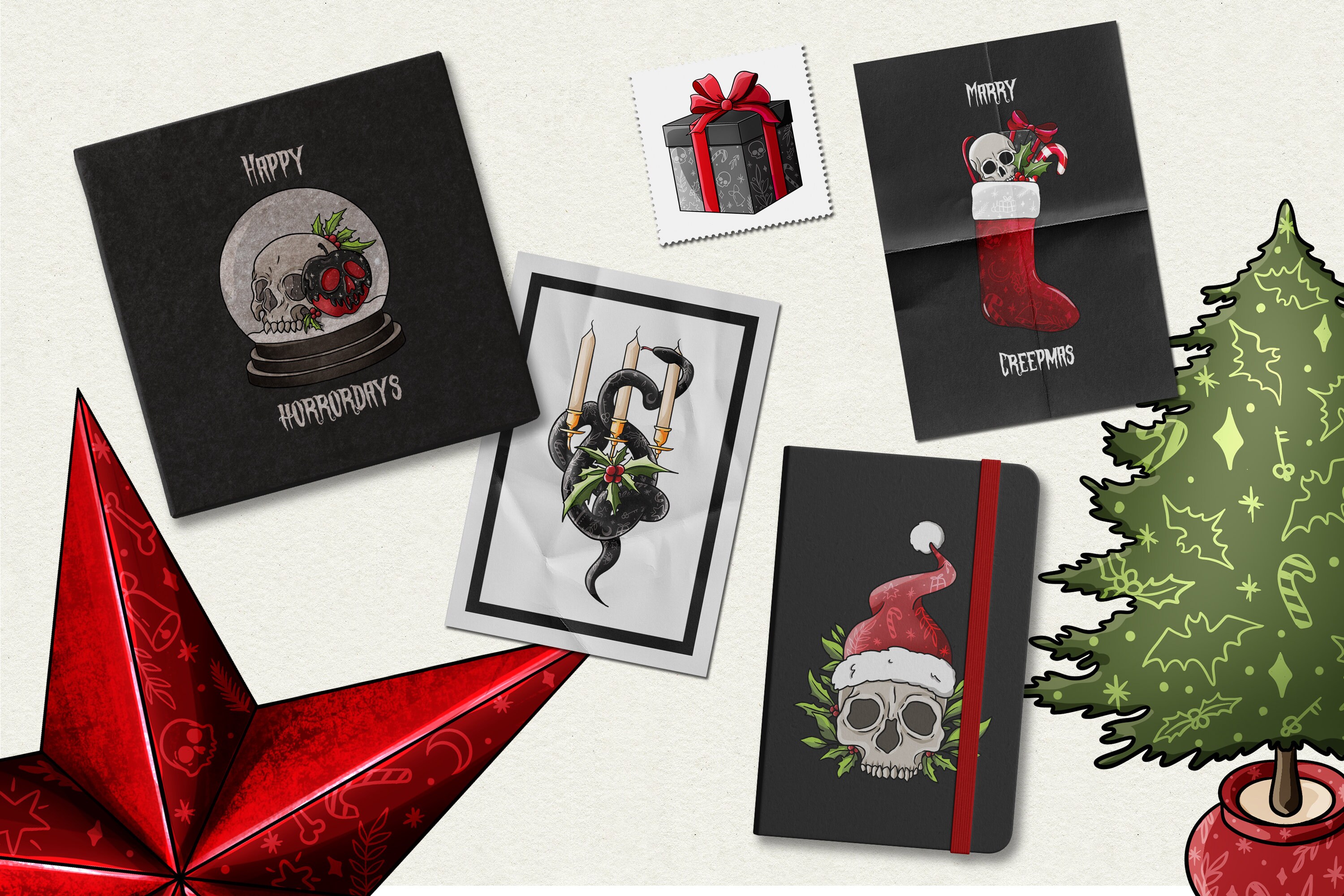 Creepy Christmas Clipart, Alternative Gothic Christmas PNG Files, Dark ...