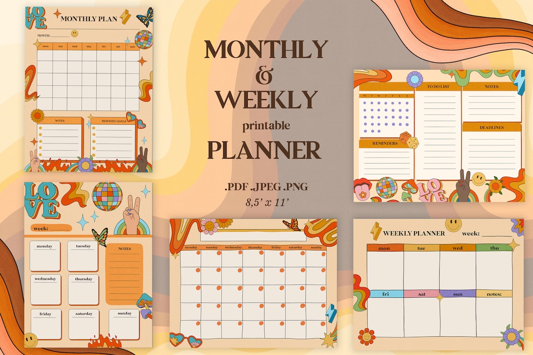 Digital Retro Planner, Printable Retro Planner, Weekly Planner, Monthly ...