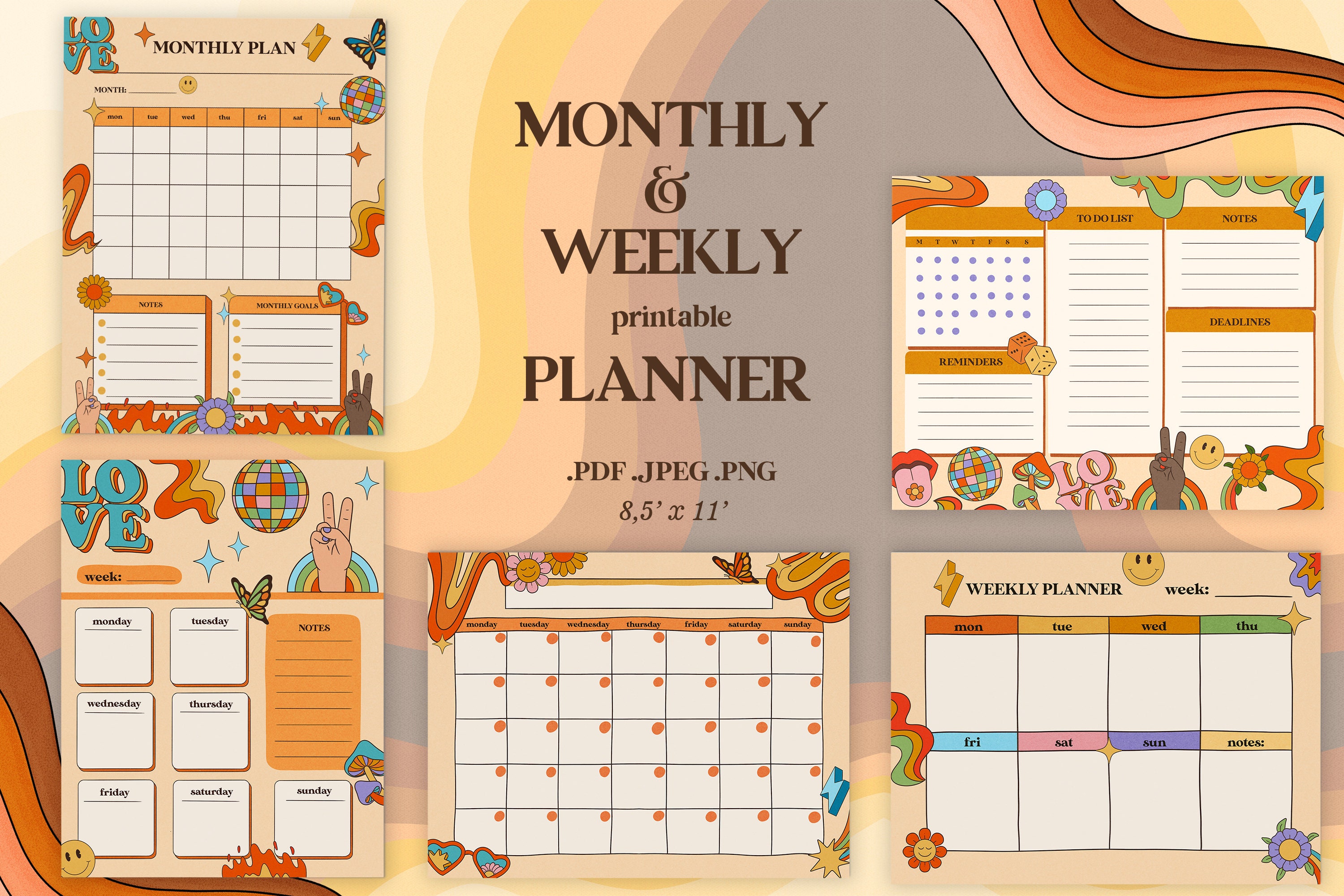 Digital Retro Planner, Printable Retro Planner, Weekly Planner, Monthly ...